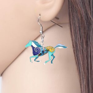 NEWEI Enamel Alloy Sweet Running Horse Earrings Drop Dangle Fashion Animal Jewelry For Women Gift (Blue)