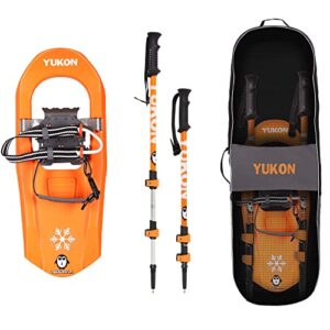 yukon charlie's penguin children's molded snowshoe kit, 7-inch x 16-inch, includes snowshoes, trekking poles and travel bag