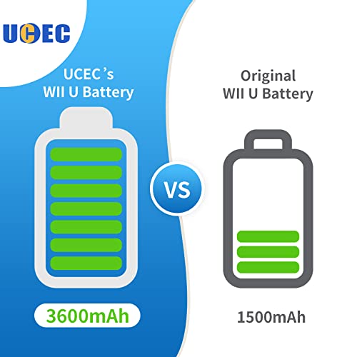 UCEC Wii U Gamepad Battery, Wii U Accessories 3600 mAh Wii U Battery Replacement Rechargeable Battery Pack Compatible for Nintendo Wii U Gamepad WUP-010, WUP-012