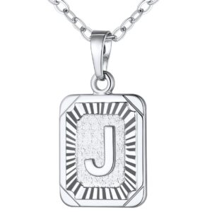 U7 A-Z 26 Letters Pendant Men Womens Fashion Jewelry Platinum Plated Square Pendants Capital Initial J Necklace