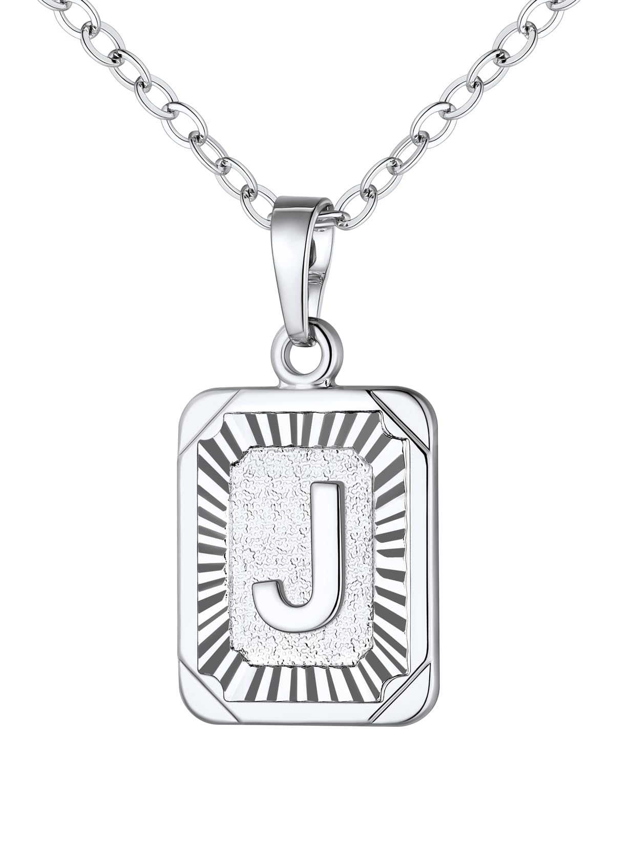 U7 A-Z 26 Letters Pendant Men Womens Fashion Jewelry Platinum Plated Square Pendants Capital Initial J Necklace