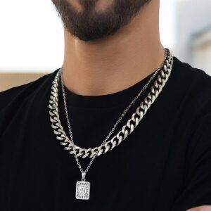 U7 A-Z 26 Letters Pendant Men Womens Fashion Jewelry Platinum Plated Square Pendants Capital Initial J Necklace