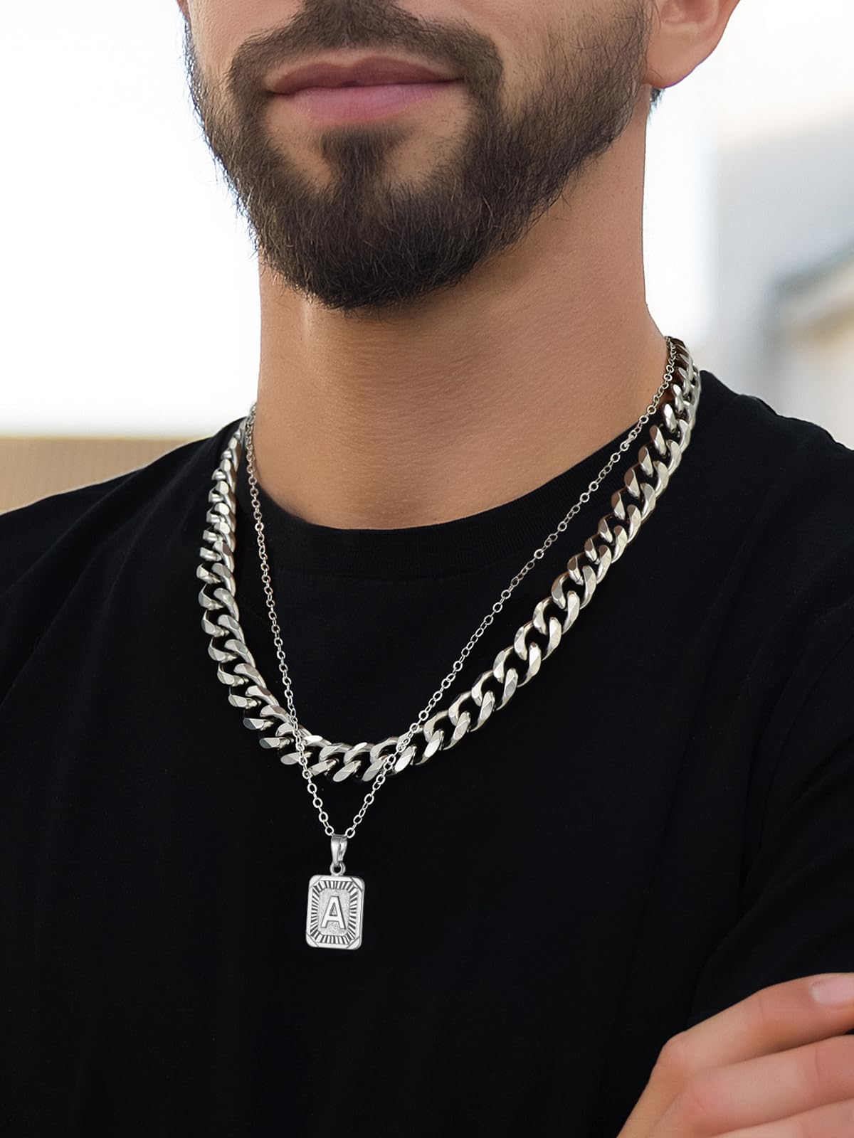 U7 A-Z 26 Letters Pendant Men Womens Fashion Jewelry Platinum Plated Square Pendants Capital Initial J Necklace