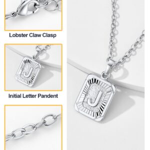 U7 A-Z 26 Letters Pendant Men Womens Fashion Jewelry Platinum Plated Square Pendants Capital Initial J Necklace