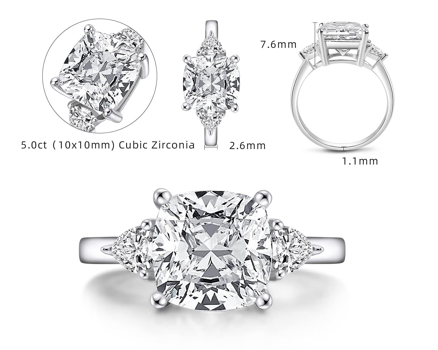 AINUOSHI Engagement Rings for Women 5.5ct Cushion Cut Cubic Zirconia CZ 925 Sterling Silver Wedding Rings Christmas Gifts for Women Anniversary Valentines Day Gifts for Her (8)