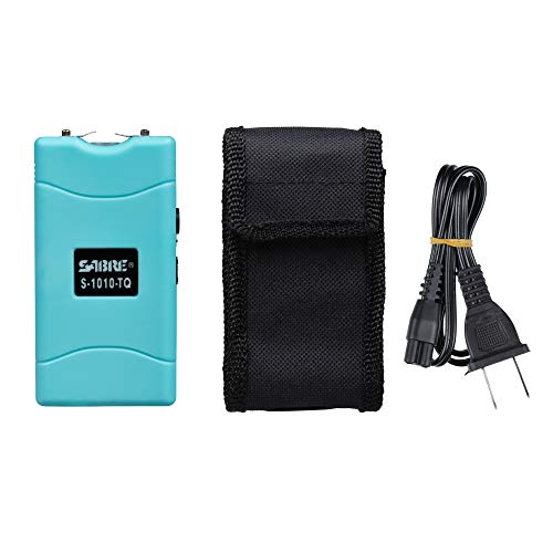 SABRE 2-in-1 Stun Gun with LED Flashlight, Self Defense Stun Gun with Painful 1.160 µC Charge, 120 Lumens, Rechargeable Battery, Easy to Use Safety Switch, Belt Holster for Quick Access