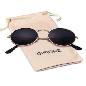 GIFIORE Oval Sunglasses Vintage Retro 90s Sunglasses Trendy Designer Glasses for Women Men (Gold Frame Grey Lens)