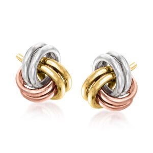 ross-simons 14kt tri-colored gold love knot earrings