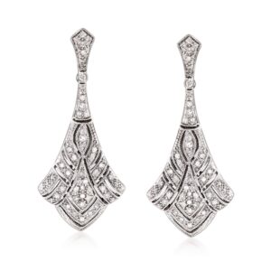 ross-simons 0.33 ct. t.w. diamond art deco-style drop earrings in sterling silver