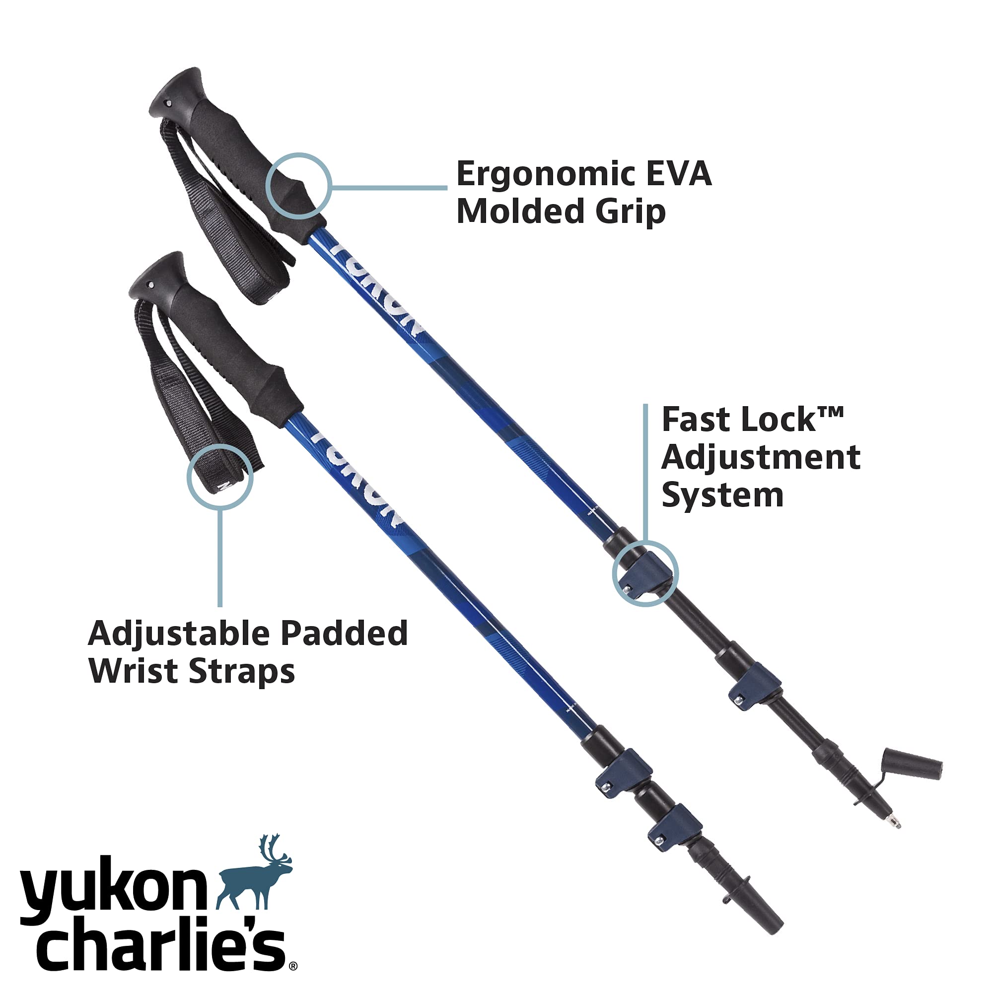 Yukon Charlie's Advanced Trekking Poles, Fast Lock Adjustment System, Trekking and Snow Baskets Included