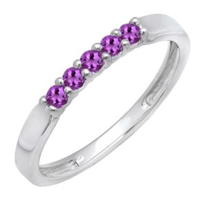 dazzlingrock collection round amethyst five stone ladies anniversary stackable matching wedding band | 10k white gold, size 8