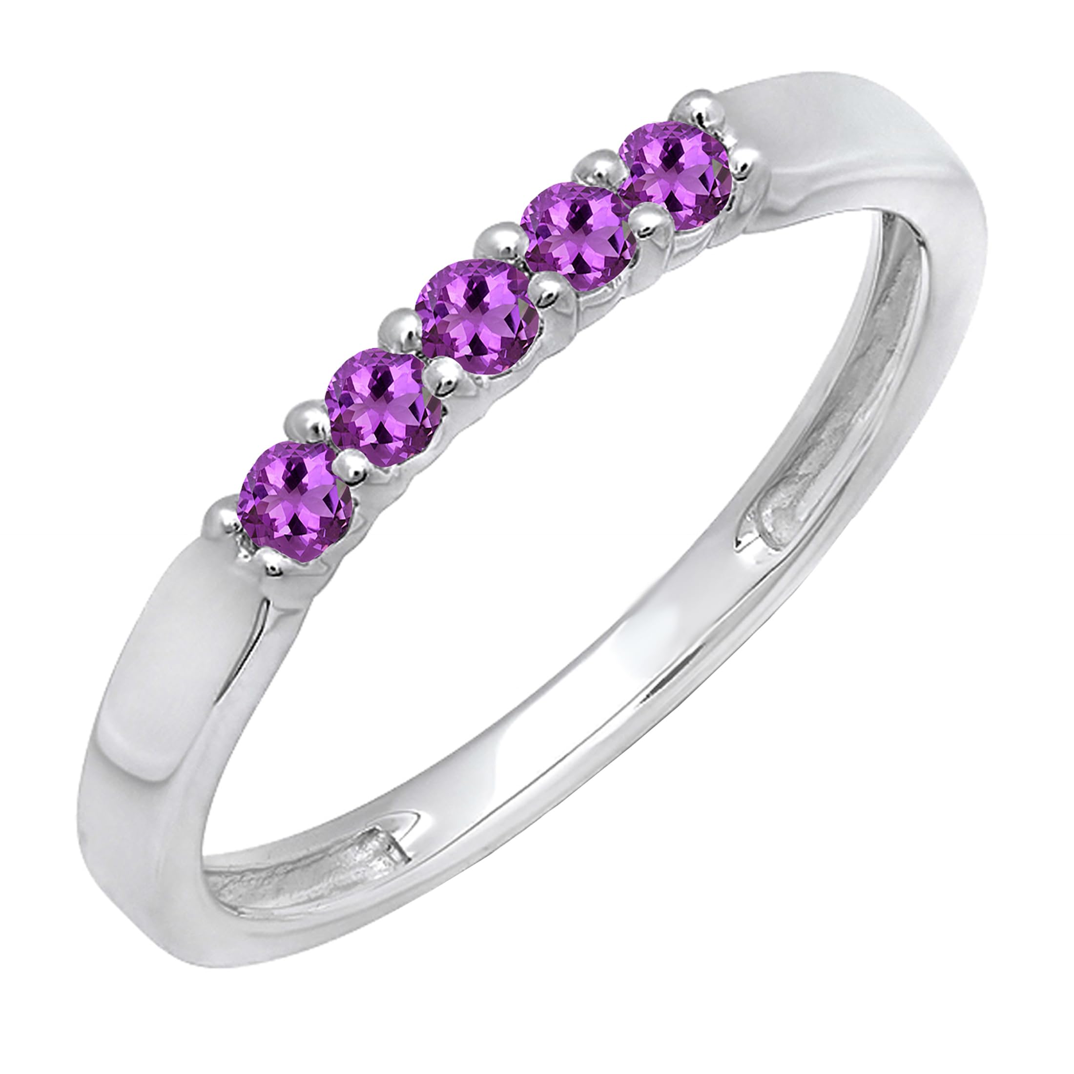 Dazzlingrock Collection Round Amethyst Five Stone Ladies Anniversary Stackable Matching Wedding Band | 10K White Gold, Size 8