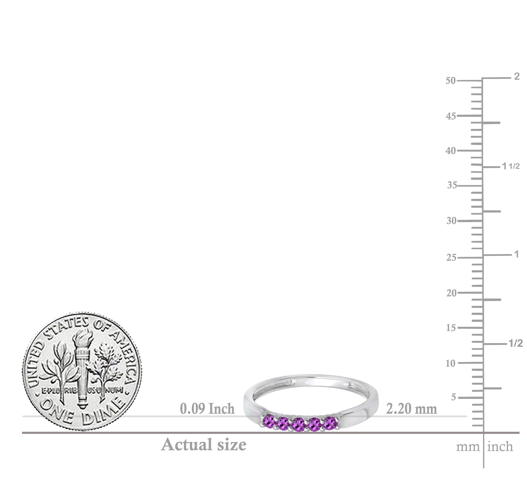 Dazzlingrock Collection Round Amethyst Five Stone Ladies Anniversary Stackable Matching Wedding Band | 10K White Gold, Size 8