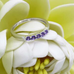 Dazzlingrock Collection Round Amethyst Five Stone Ladies Anniversary Stackable Matching Wedding Band | 10K White Gold, Size 8