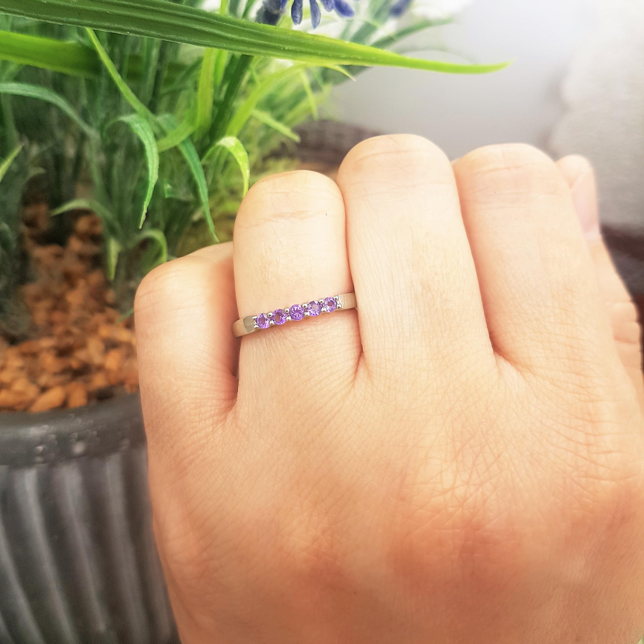 Dazzlingrock Collection Round Amethyst Five Stone Ladies Anniversary Stackable Matching Wedding Band | 10K White Gold, Size 8