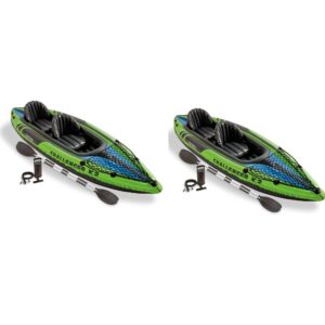 intex challenger k2 2-person inflatable sporty kayak + oars and pump (2 pack)