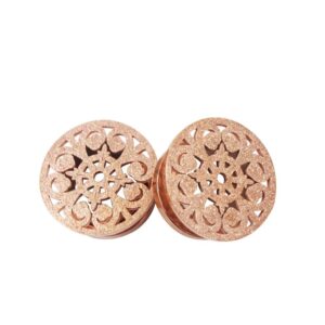 frosted filigree flower ear plugs tunnels expander gauges stretcher earrings hollow-out screw stainless steel piercing body jewelry (rose gold 1/2"(12mm))