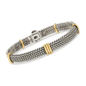 ross-simons italian sterling silver and 18kt bonded gold woven bracelet. 8.5 inches