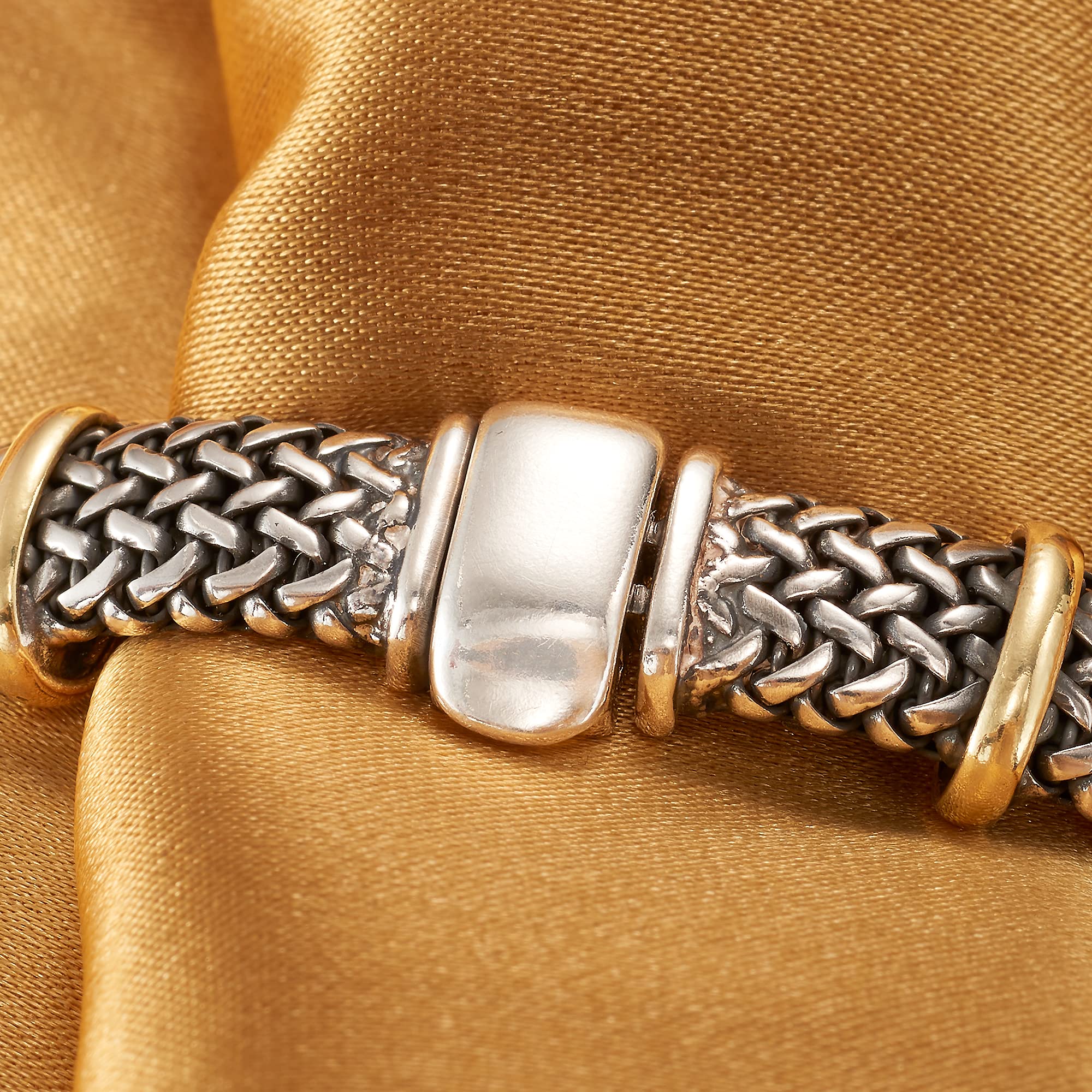 Ross-Simons Italian Sterling Silver and 18kt Bonded Gold Woven Bracelet. 8.5 inches