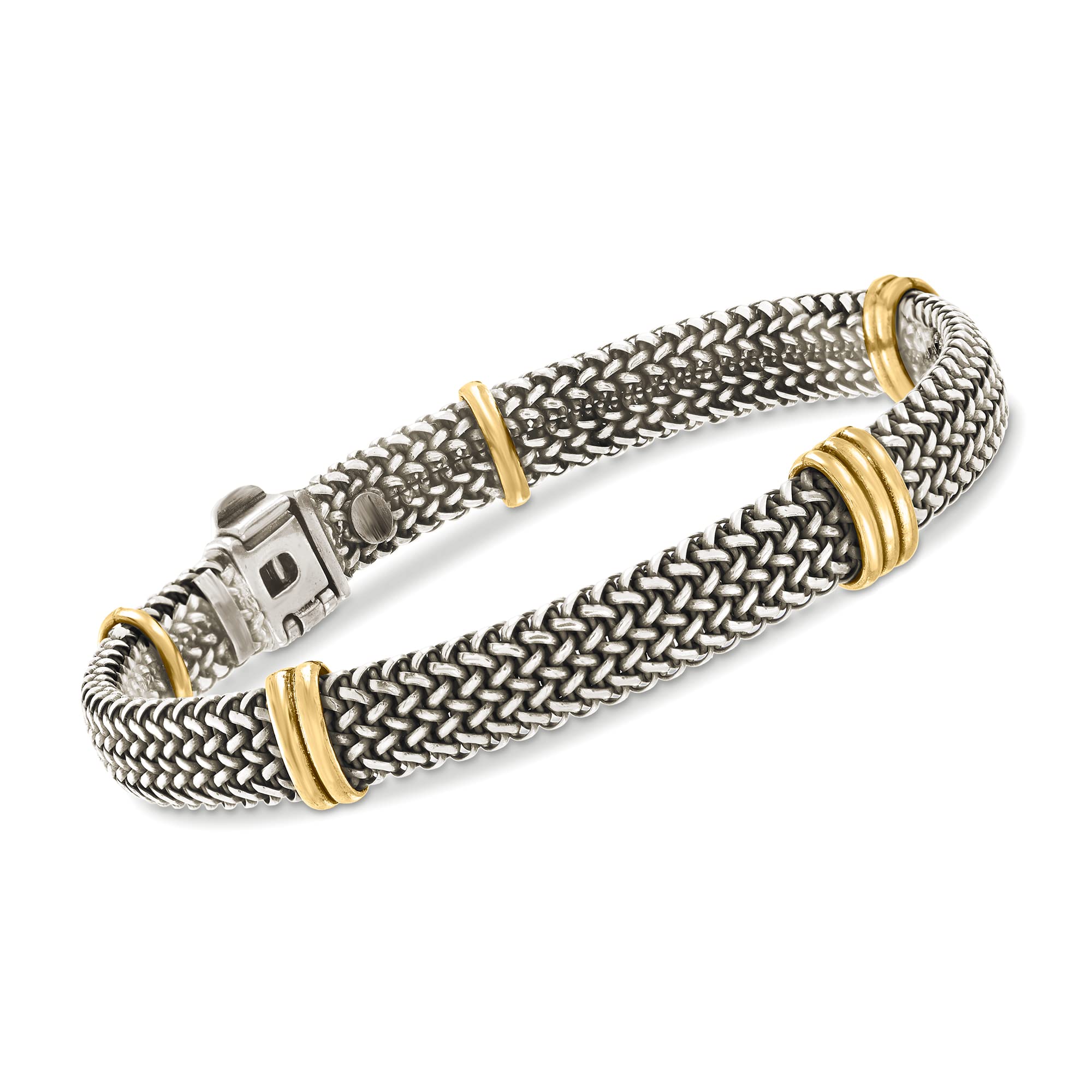 Ross-Simons Italian Sterling Silver and 18kt Bonded Gold Woven Bracelet. 8.5 inches