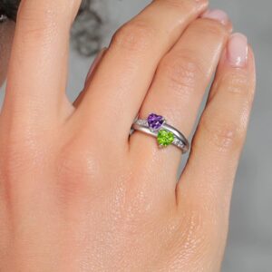 Gem Stone King 925 Sterling Silver Purple Amethyst Green Peridot and White Lab Grown Diamond Ring For Women (0.98 Cttw, Heart Shape 5MM, Gemstone Birthstone, Available In Size 5, 6, 7, 8, 9)