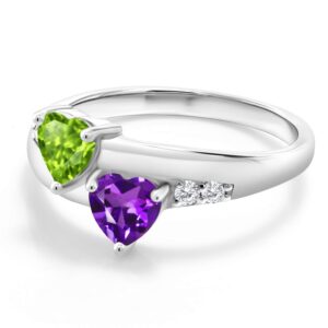 Gem Stone King 925 Sterling Silver Purple Amethyst Green Peridot and White Lab Grown Diamond Ring For Women (0.98 Cttw, Heart Shape 5MM, Gemstone Birthstone, Available In Size 5, 6, 7, 8, 9)