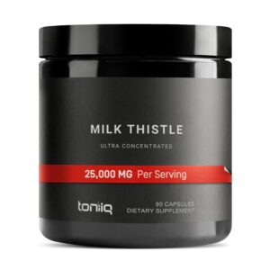 toniiq 25,000mg 50x concentrated milk thistle extract - milk thistle 500mg per serving - 80% silymarin - bioavailable silymarin milk thistle supplement capsules - 90 vegetarian caps