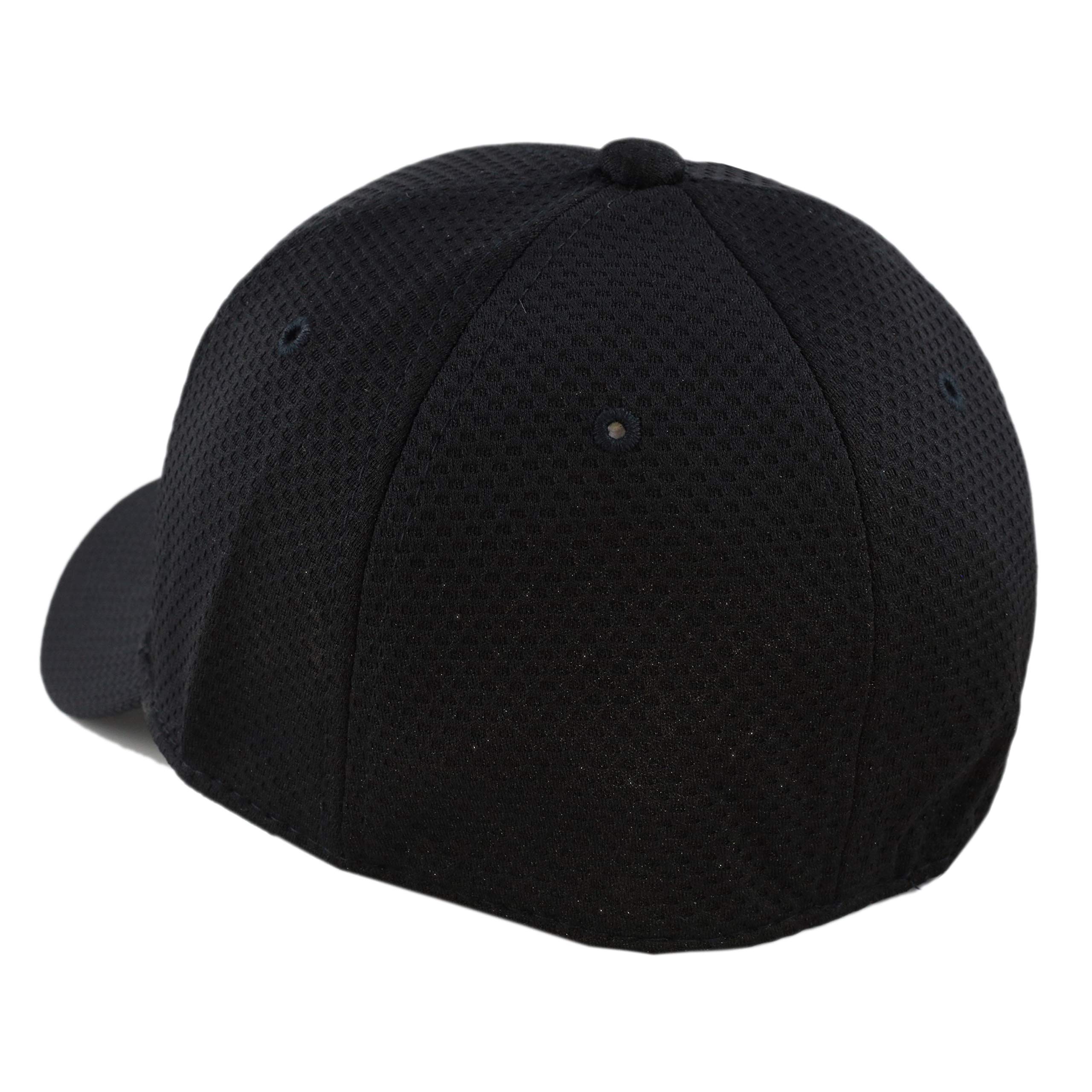 Men's Curved Brim Stretch Fit Mesh 6 panel Fitted Cap (S/M, Black)