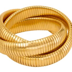 JANIS BY JANIS SAVITT Triple Cobra Bracelet - 1 1/2 Inch Wide Flexible Stretch Bands Bangle High Polished Gold Made in USA