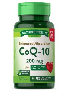 coq10 200 mg softgels | 92 count | enhanced absorption supplement | with black pepper extract | non-gmo, gluten free supplement | by nature's truth