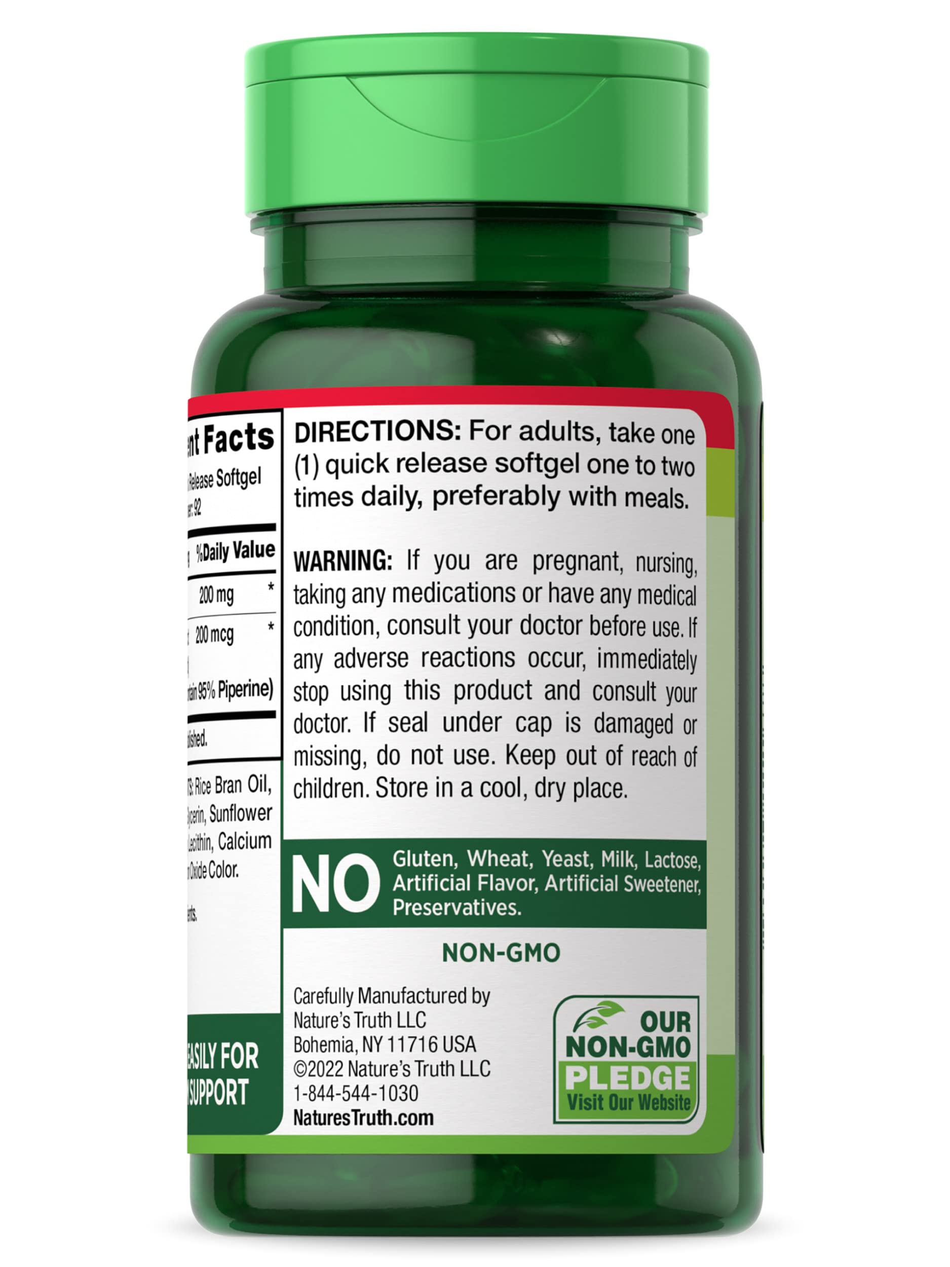 CoQ10 200 mg Softgels | 92 Count | Enhanced Absorption Supplement | with Black Pepper Extract | Non-GMO, Gluten Free Supplement | by Nature's Truth