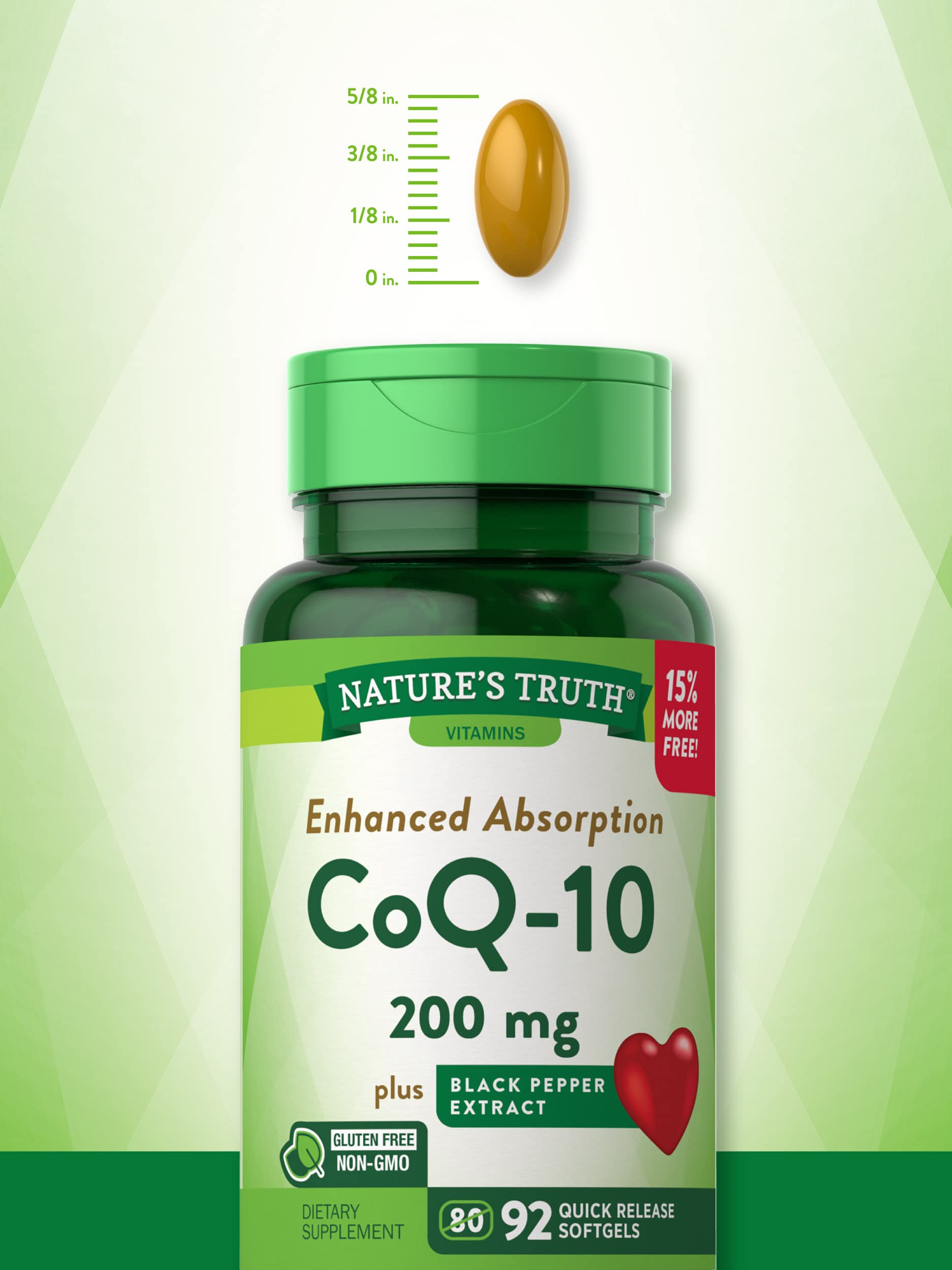 CoQ10 200 mg Softgels | 92 Count | Enhanced Absorption Supplement | with Black Pepper Extract | Non-GMO, Gluten Free Supplement | by Nature's Truth