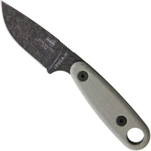 esee knives, neck knife fixed blade, 2.875" 1095 carbon blade, black oxide coating, micarta handle, sheath