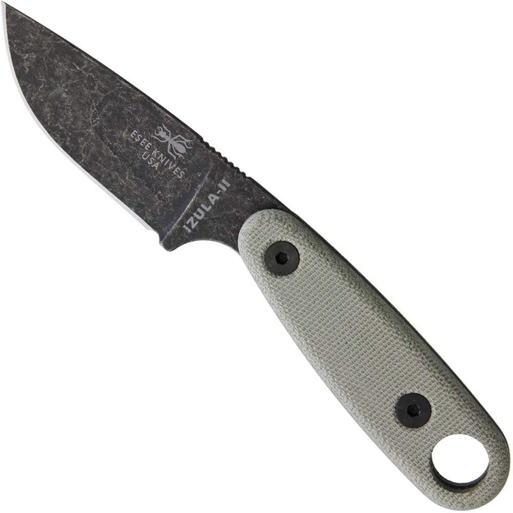 ESEE Knives, Neck Knife Fixed Blade, 2.875" 1095 Carbon Blade, Black Oxide Coating, Micarta Handle, Sheath