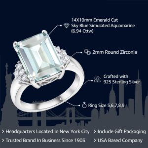 Gem Stone King 925 Sterling Silver Emerald Cut Gemstone Birthstone Engagement Ring | Emerald Cut 14X10MM | Wedding Anniversary Promise Ring For Women | Available In Size 5, 6, 7, 8, 9