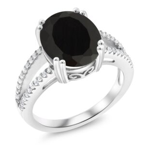 gem stone king 925 sterling silver black onyx ring for women (4.48 cttw, oval 12x10mm, gemstone december birthstone, available in size 5, 6, 7, 8, 9)