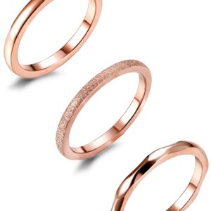 JOERICA 3Pcs 2mm Stainless Steel Women's Stackable Eternity Ring Band Engagement Wedding Ring Set 4-9 (stainless-steel,Rose gold, 9)