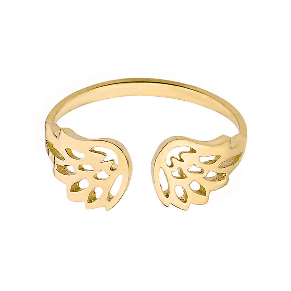 Dainty 14k Yellow Gold Guardian Angel Filigree Wings Ring (Size 8)