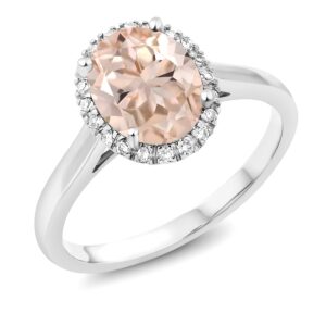 gem stone king 10k white gold peach morganite and diamond engagement ring for women (1.60 cttw, oval 9x7mm) (size 5)