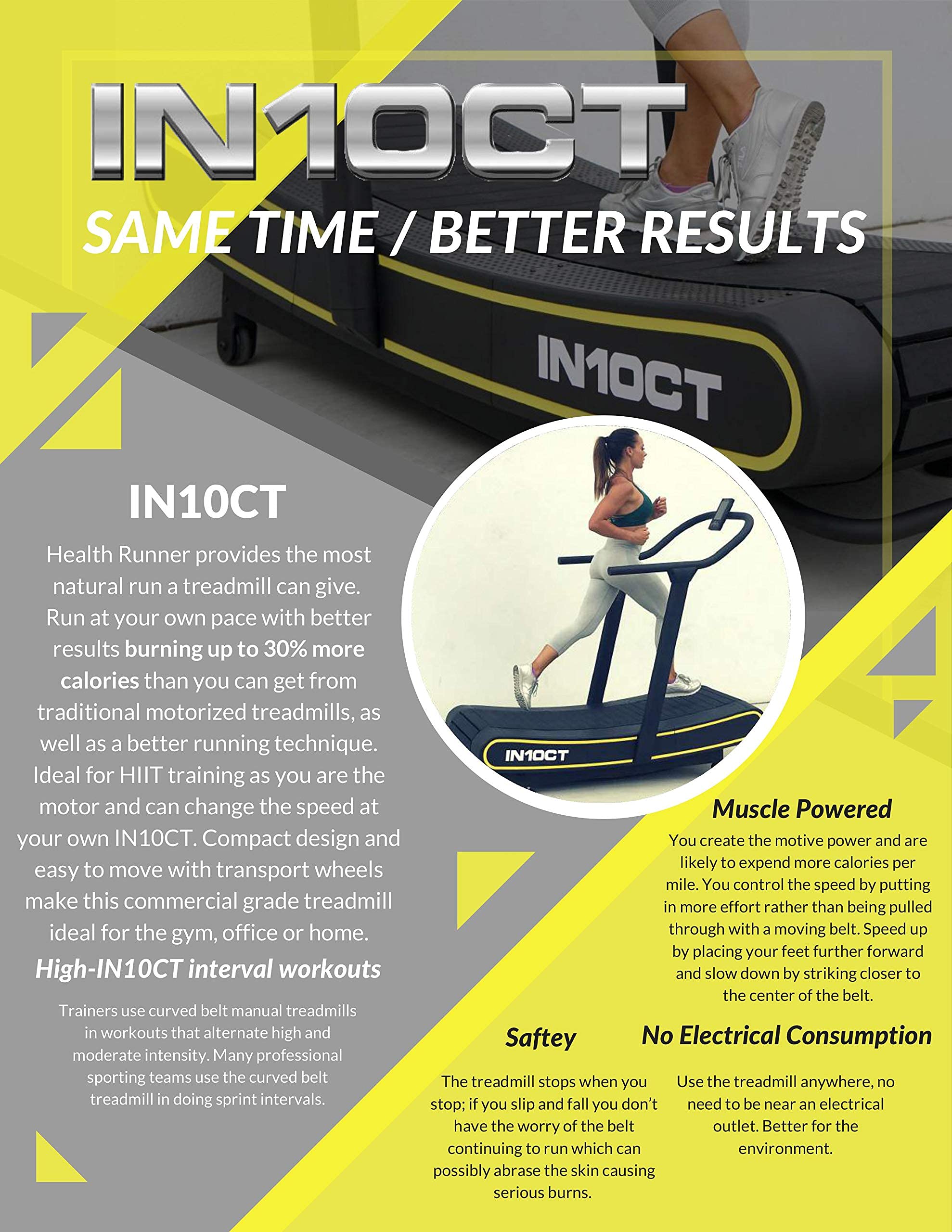 IN10CT (Intensity) Health Runner Curved Manual Treadmill - Non Motorized Treadmill with Curved Running Platform