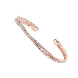 rose gold bridesmaid bracelets for women rhinestone clear crystal dainty bracelet bangle rose gold plated sparkly cute bridesmaid wedding gifts jewelry birthday party (rose gold)