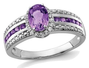 gem and harmony 3/4 carat (ctw) natural amethyst ring with white topaz 1/4 carat (ctw) in sterling silver