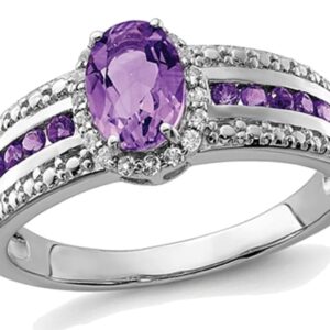 Gem And Harmony 3/4 Carat (ctw) Natural Amethyst Ring with White Topaz 1/4 Carat (ctw) in Sterling Silver