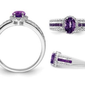 Gem And Harmony 3/4 Carat (ctw) Natural Amethyst Ring with White Topaz 1/4 Carat (ctw) in Sterling Silver