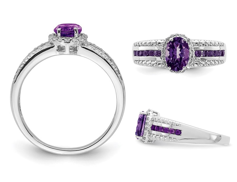 Gem And Harmony 3/4 Carat (ctw) Natural Amethyst Ring with White Topaz 1/4 Carat (ctw) in Sterling Silver