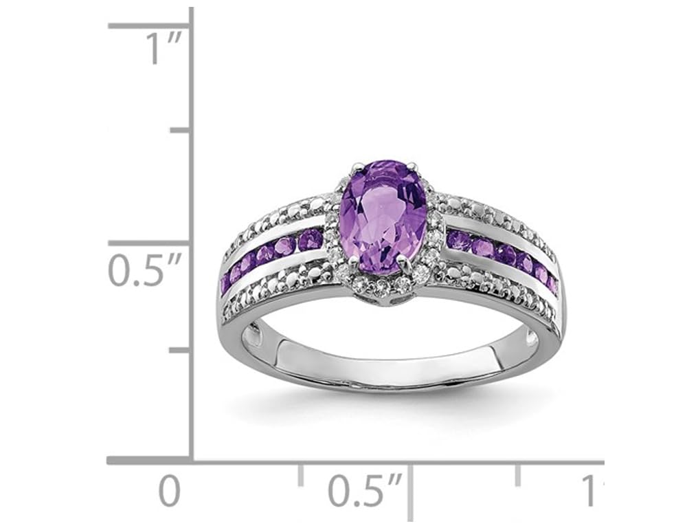 Gem And Harmony 3/4 Carat (ctw) Natural Amethyst Ring with White Topaz 1/4 Carat (ctw) in Sterling Silver