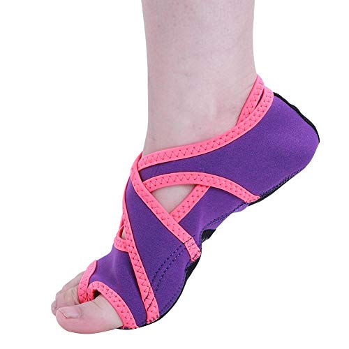 Dioche Yoga Socks for Women, Anti-Skid Training Toeless Half Toe Shoes Socks for Yoga Pilates Ballet Dance(M-)