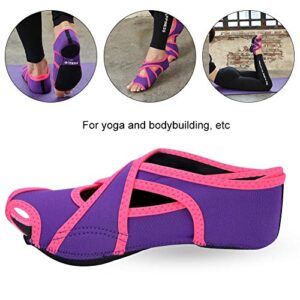 Dioche Yoga Socks for Women, Anti-Skid Training Toeless Half Toe Shoes Socks for Yoga Pilates Ballet Dance(M-)