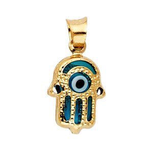 tgdj 14k yellow gold evil eye hamsa hand pendant