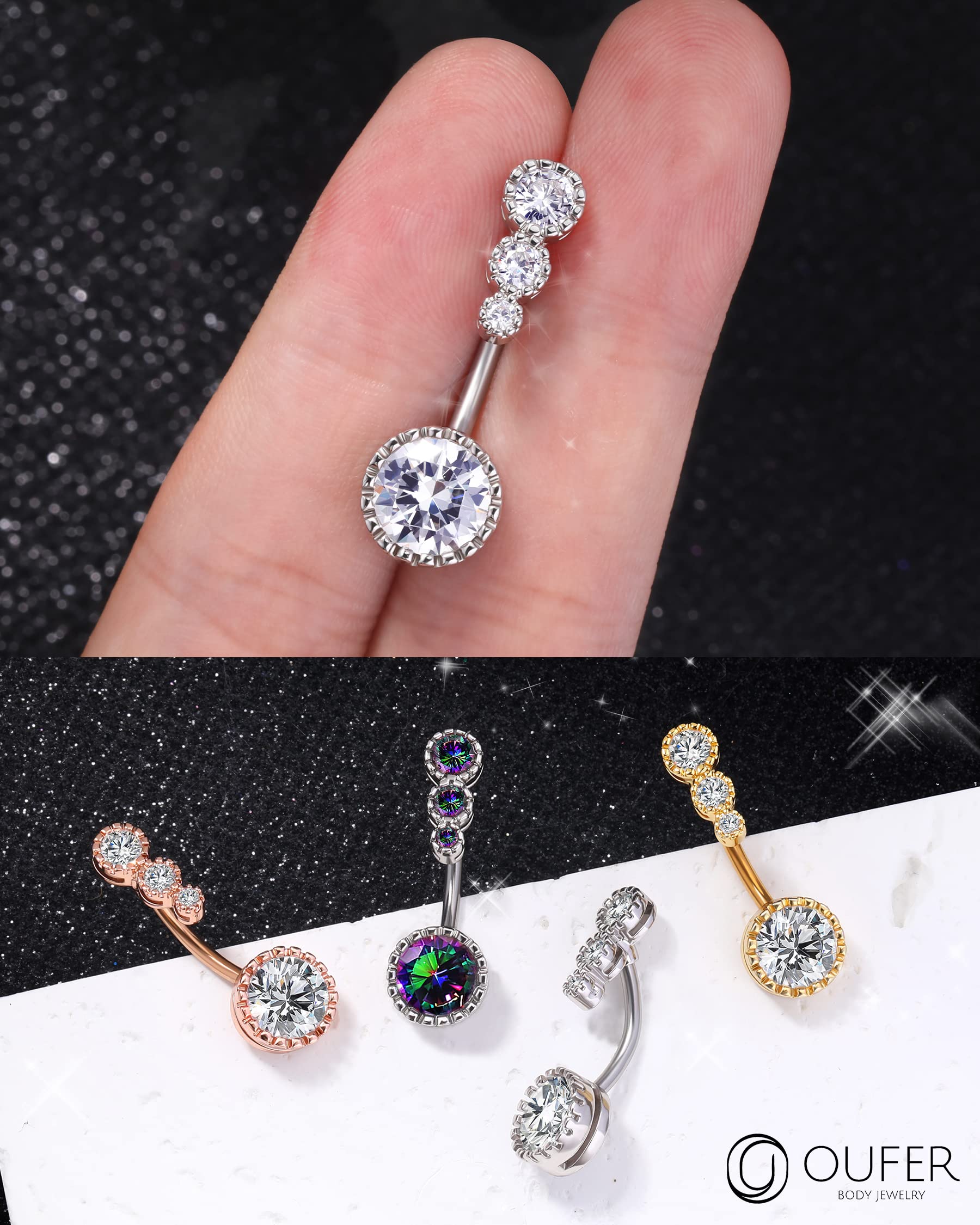 OUFER 316L Surgical Steel Belly Button Rings Clear CZ Navel Rings Belly Rings Belly Piercing